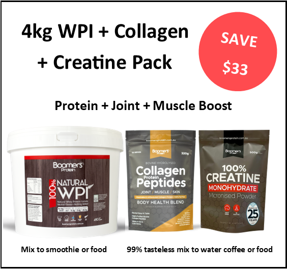 Boomers Whey Protein Isolate 4kg + Collagen Peptides + Creatine Monohy ...